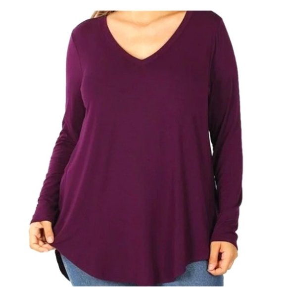Zenana Outfitters | Tops | New Zenana Plum Long Sleeve Vneck Top Wround ...